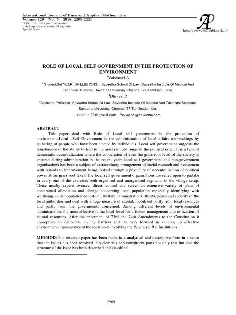 Role of Local Self Government in The Protection of Environment | PDF ...