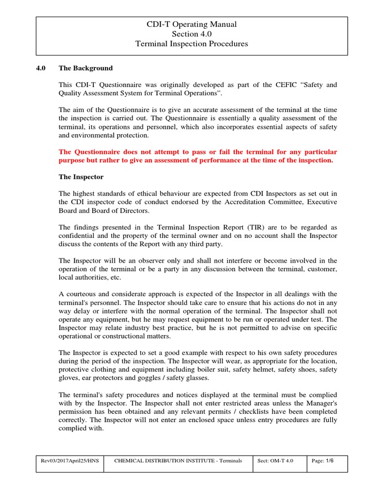 CDI-T Operating Manual Section 4.0 Terminal Inspection Procedures | PDF ...