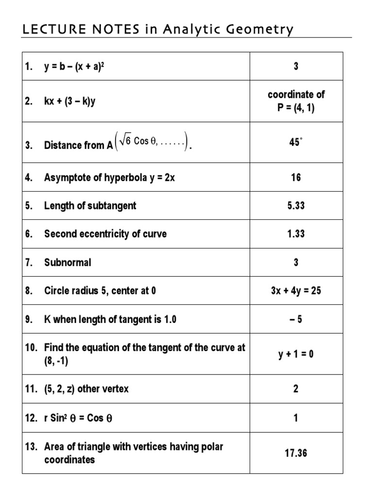 Analytic Lec Notes | PDF | Analytic Geometry | Tangent