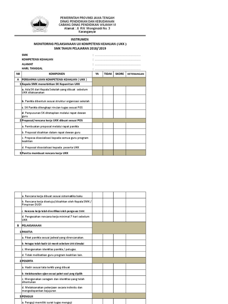 Instrumen Monev UKK | PDF