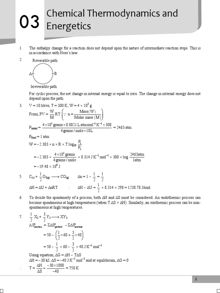 03 Chemical Thermodynamics and Energetics | PDF | Materials Science ...