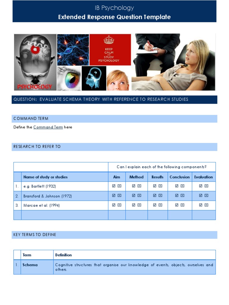 Extended Response Question Template: Question: Evaluate Schema Theory ...