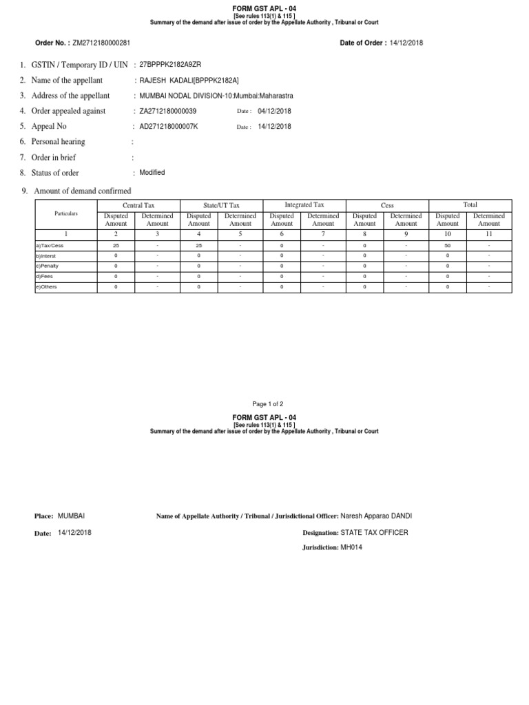 Appeal Order | PDF | Tribunal | Government