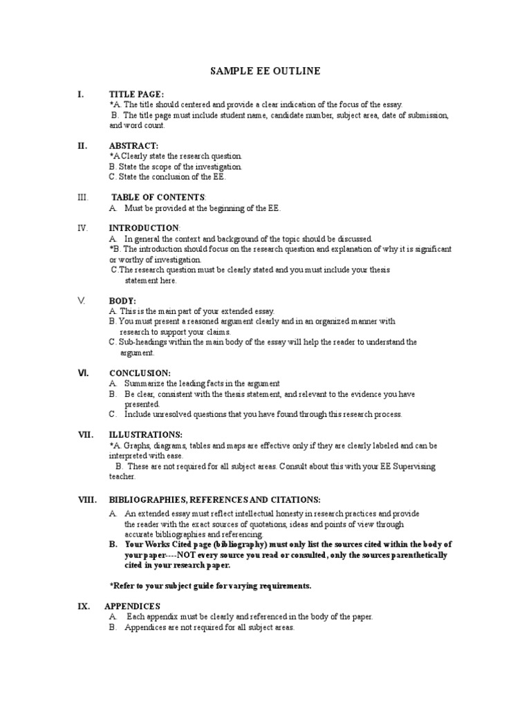 Sample Ee Outline | PDF | Citation | Essays