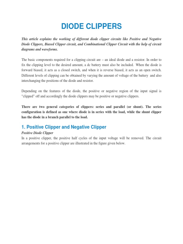 Diode Clippers: 1. Positive Clipper and Negative Clipper | PDF | Diode | Series And Parallel ...