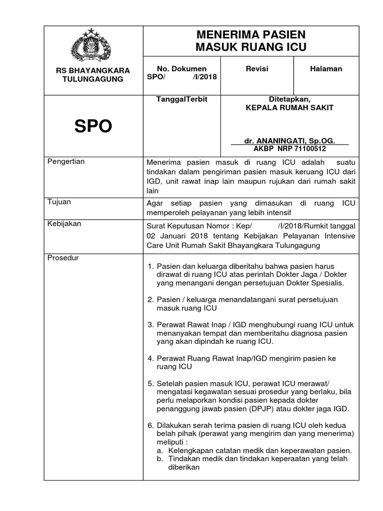 Spo Menerima Pasien Icu | PDF | Kesehatan Holistik
