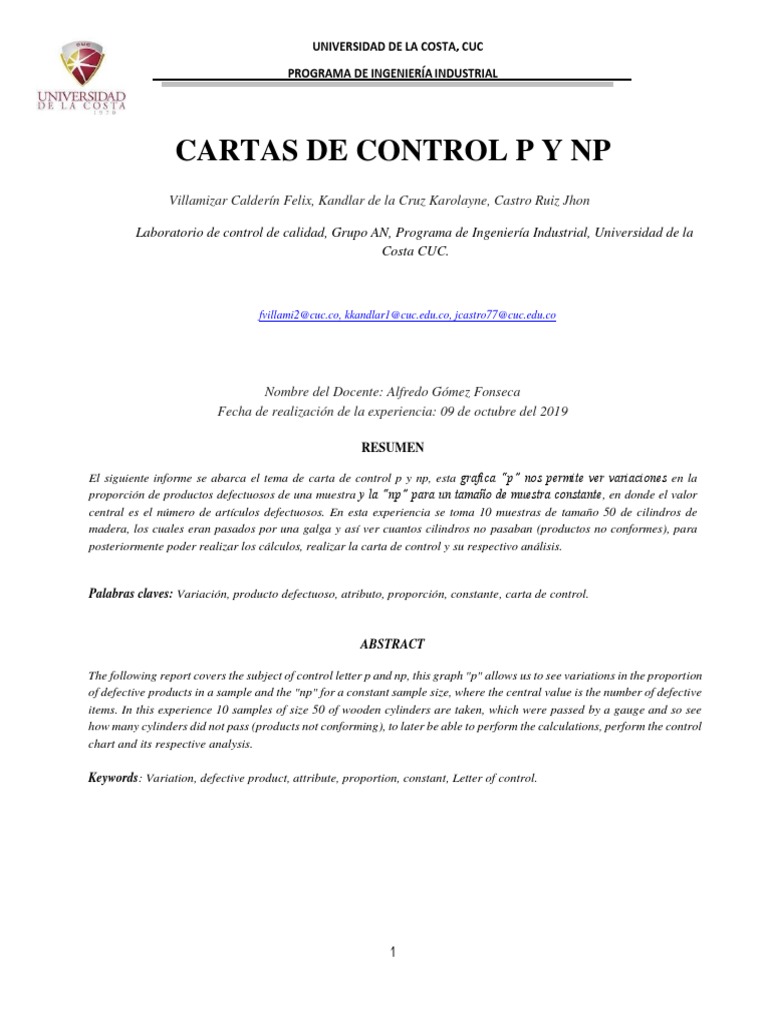 Informe Cartas de Control P y NP | PDF | Muestreo (Estadísticas) | Probabilidad