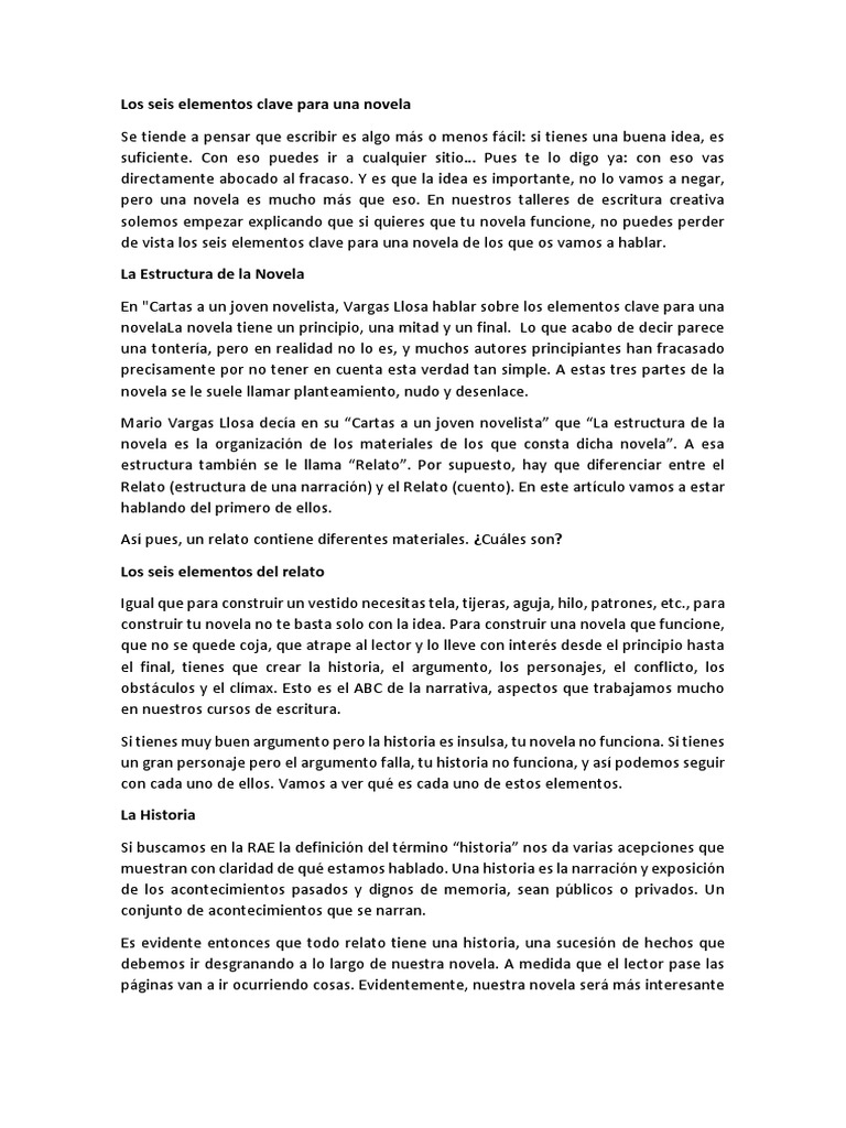 Los Seis Elementos Clave para Una Novela | PDF | Novelas | Narrativa