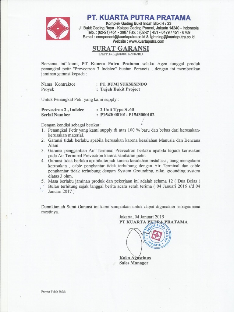 Surat Garansi PDF | PDF