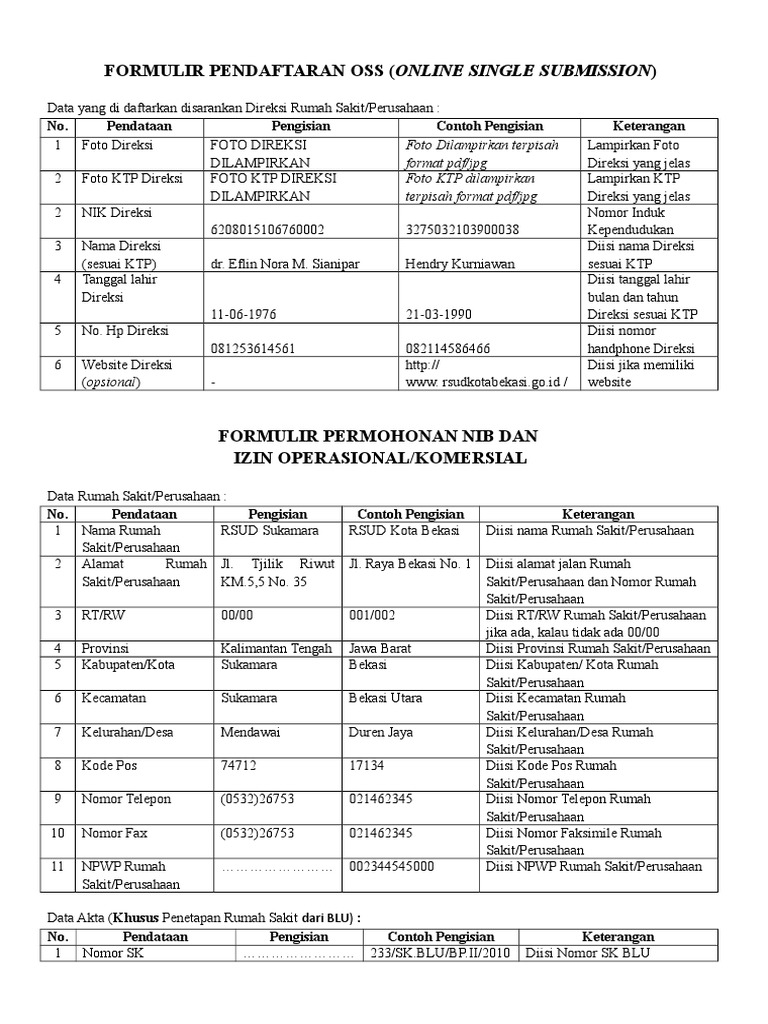 Formulir Pendaftaran Oss Dan Pengajuan Nib Juga Izin Operasional | PDF