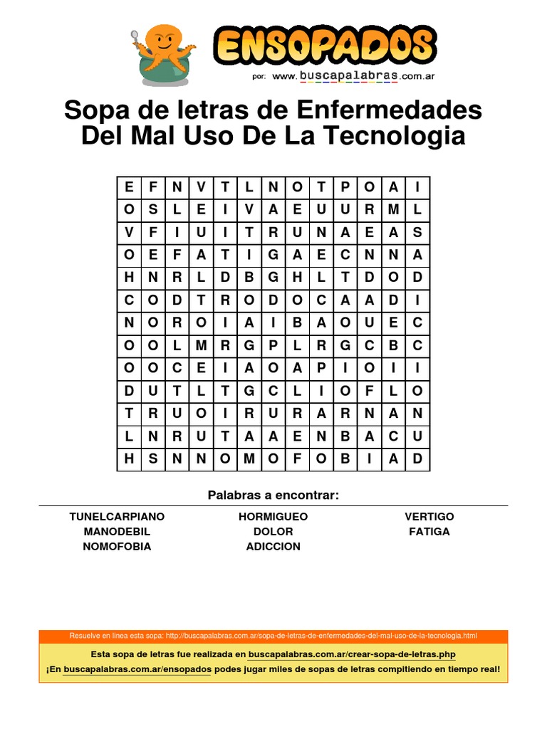 Sopa de Letras: Enfermedades Tecnológicas | PDF