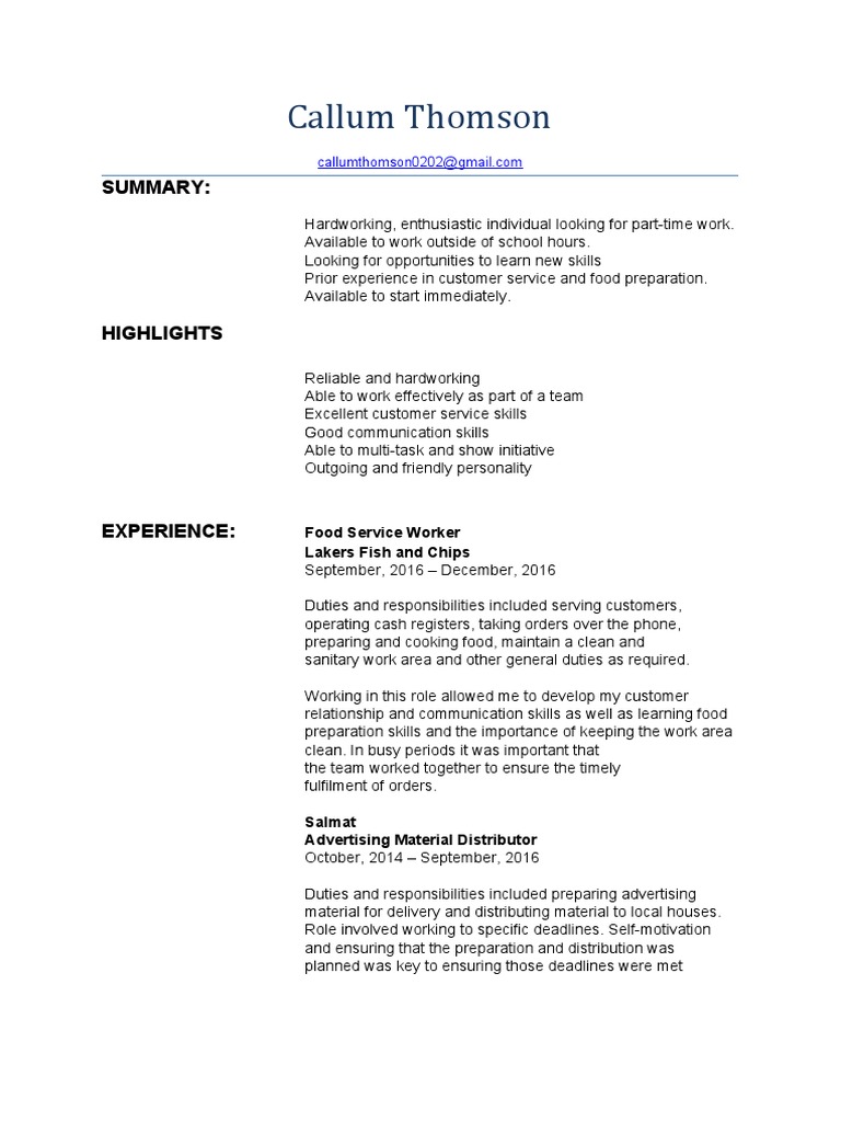 Callum CV | PDF | Delicatessen | Foods