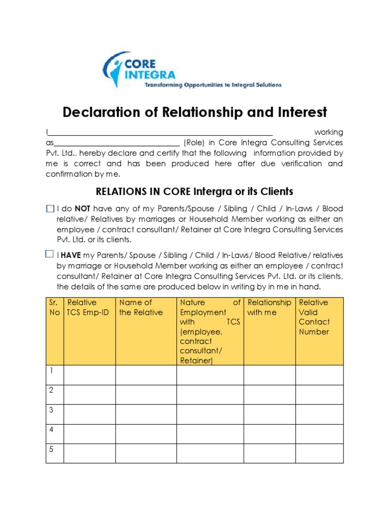 Core-Declaration of Relationship and Interest | PDF