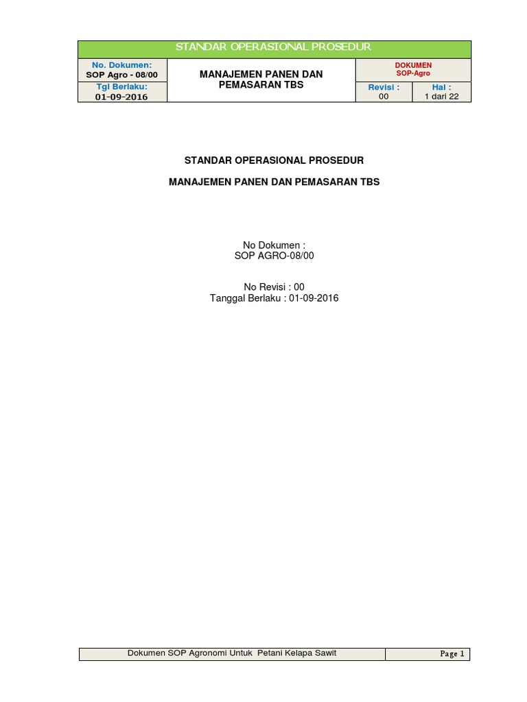 Sop Pemanenan Penjualan TBS PDF | PDF