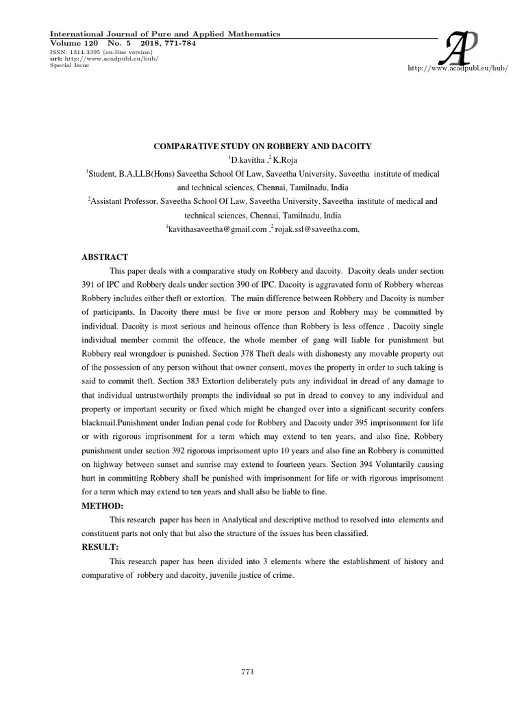 Comparative Study On Robbery and Dacoity: International Journal of Pure ...