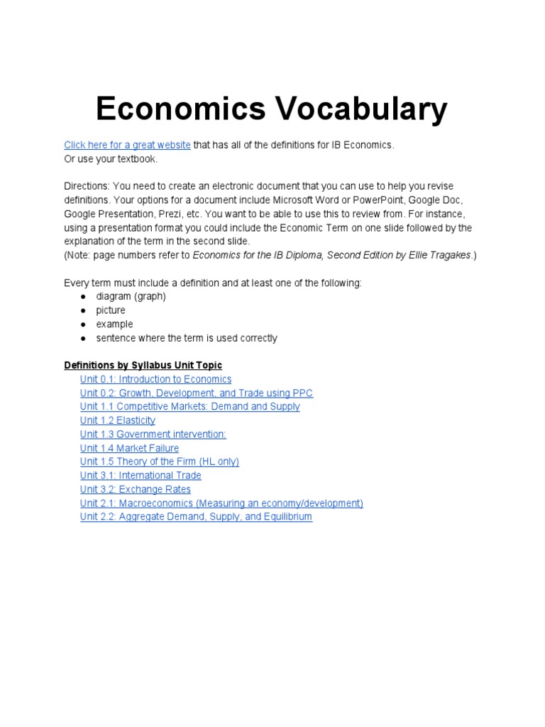 List of IBDP Economics HL Terminology | PDF | Supply And Demand | Price ...