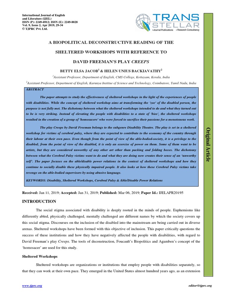 A Biopolitical Deconstructive Reading of The Sheltered Workshops With ...