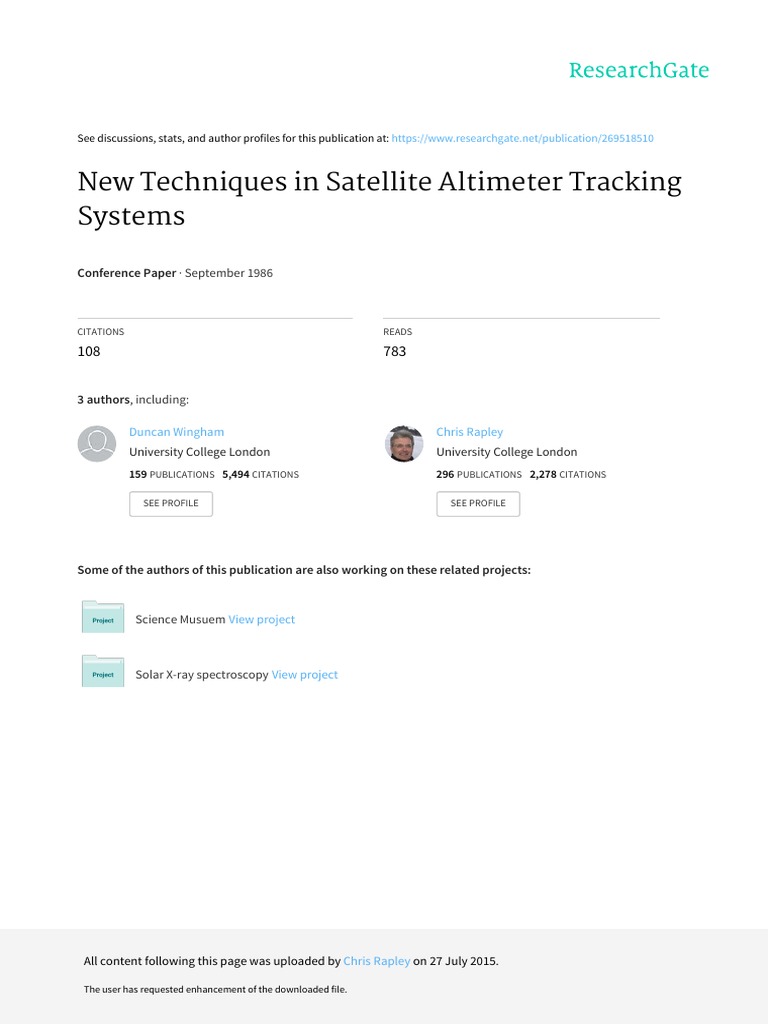 New Techniques in Satellite Altimeter Tracking Systems: September 1986 ...
