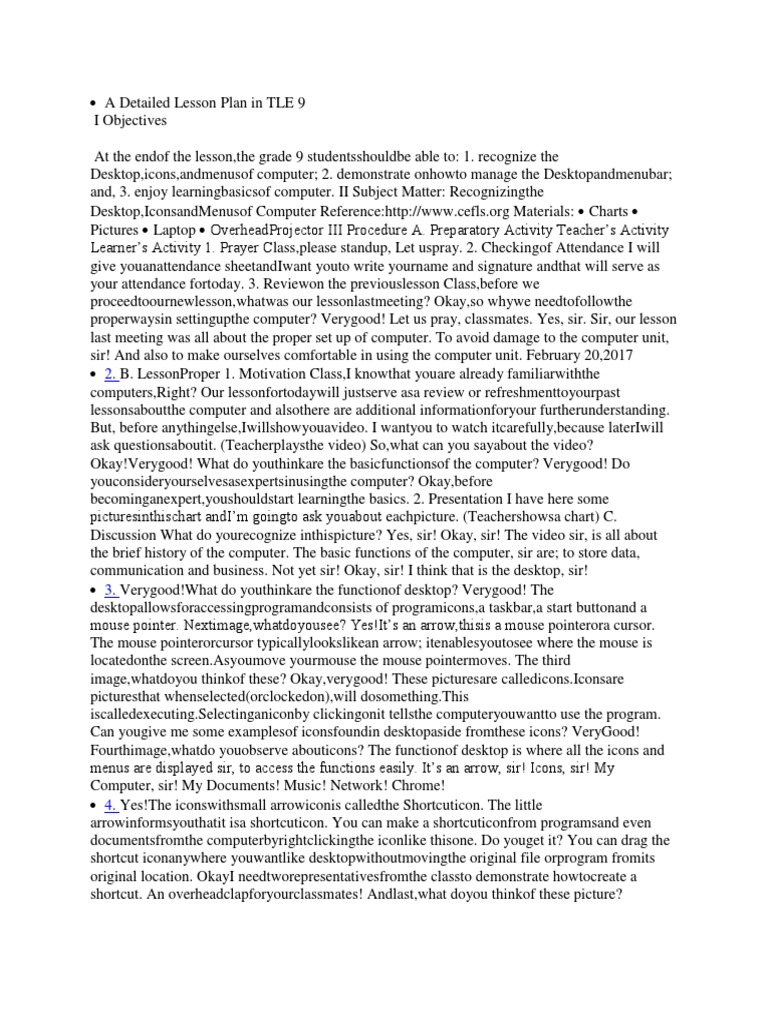 A Detailed Lesson Plan in TLE 9 | PDF | Icon (Computing) | Graphical ...