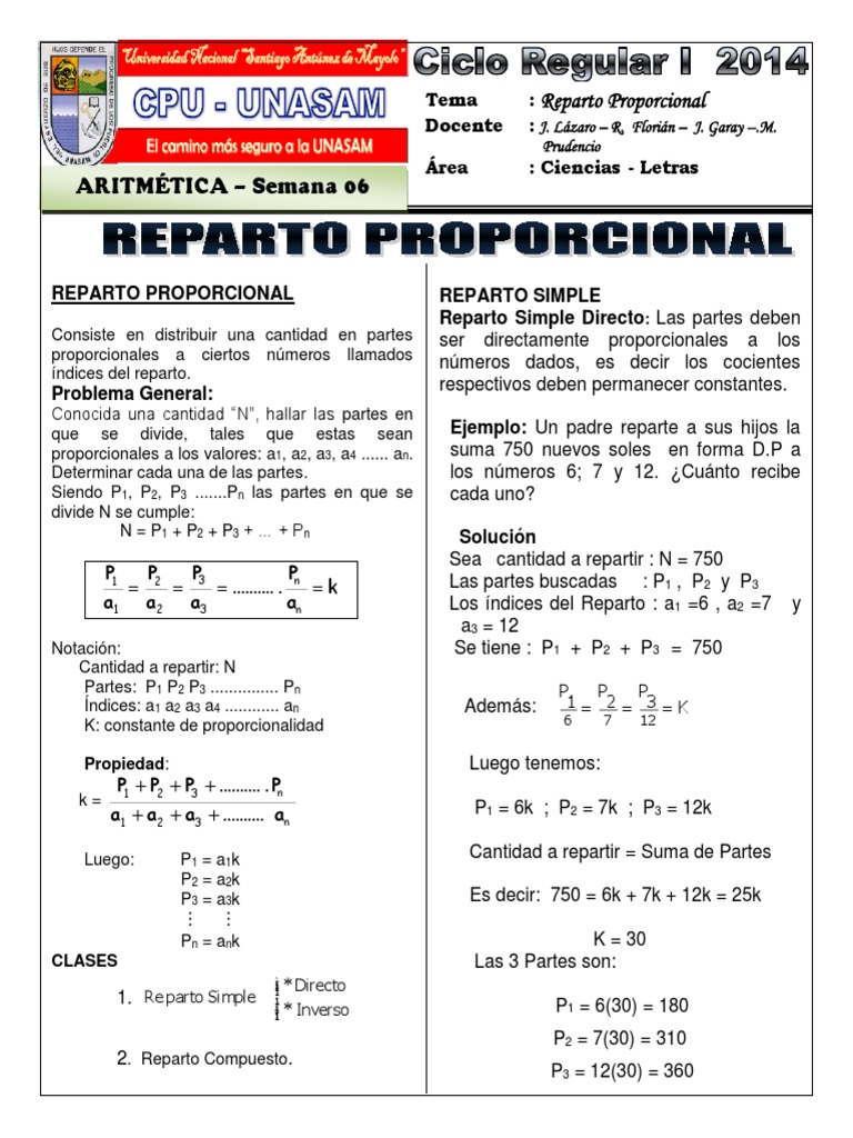 Reparto Proporcional Sem. 06 | PDF | Objetos matemáticos | Cantidades ...