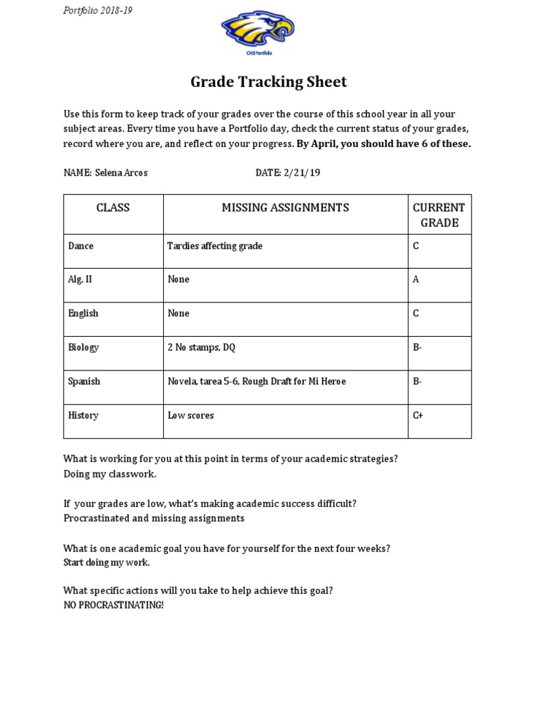 5 2018 Grade Tracking Sheet | PDF