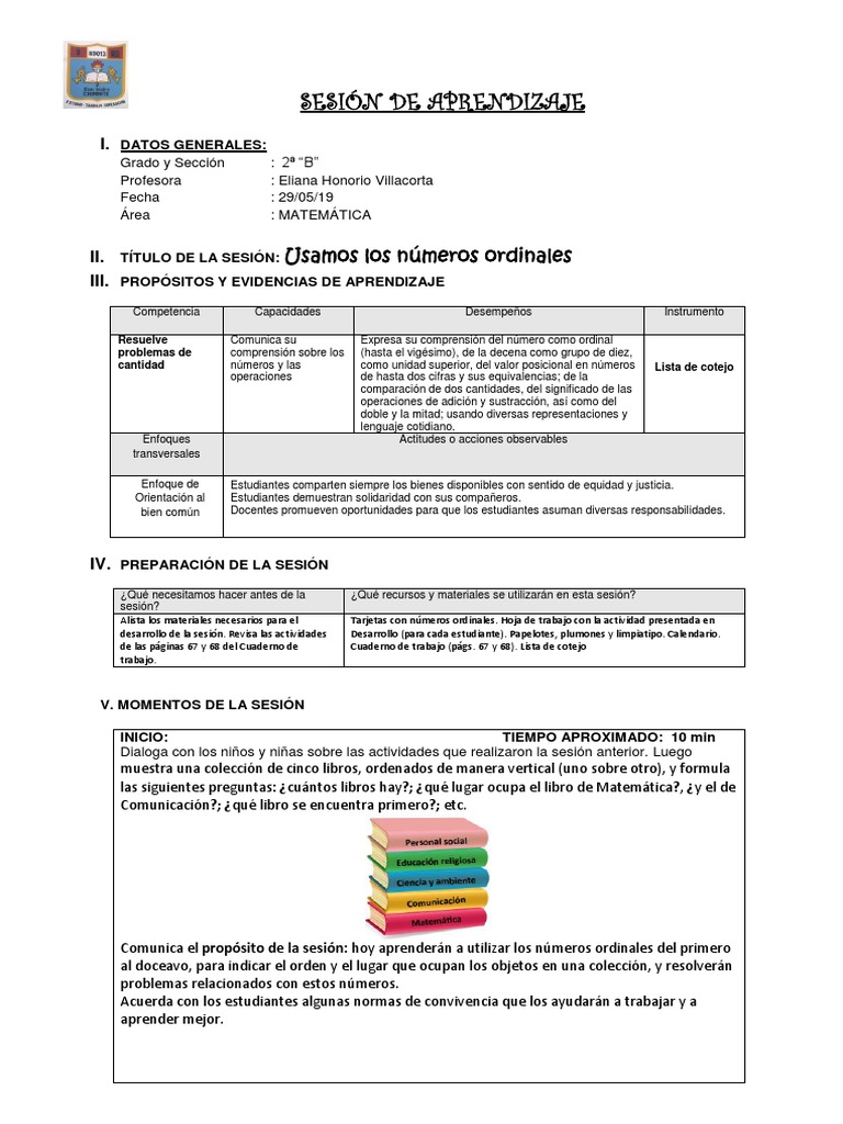 Los Numeros Ordinales - Sesion | PDF | Enseñanza de matemática ...