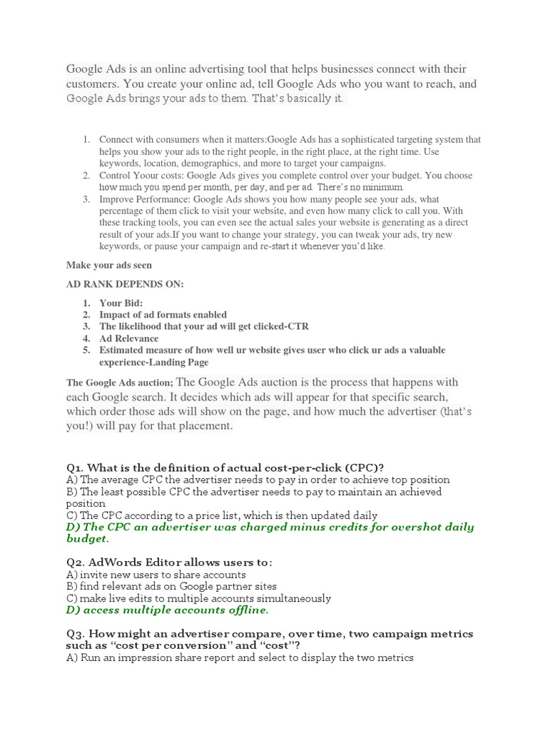 Advance Google Ad Notes - Self | PDF | Ad Words | Search Engine ...