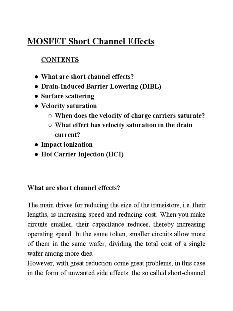 MOS Short Channel Effects Explained | PDF | Field Effect Transistor ...