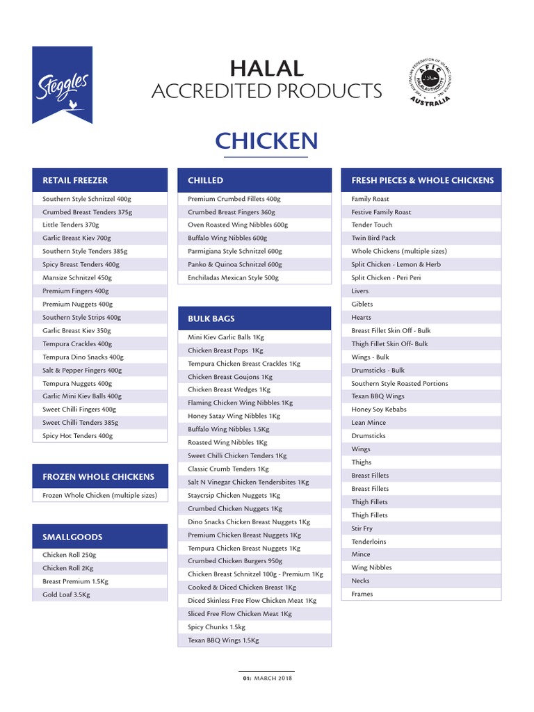 Steggles Halal SKUs | PDF | Roasting | Foods