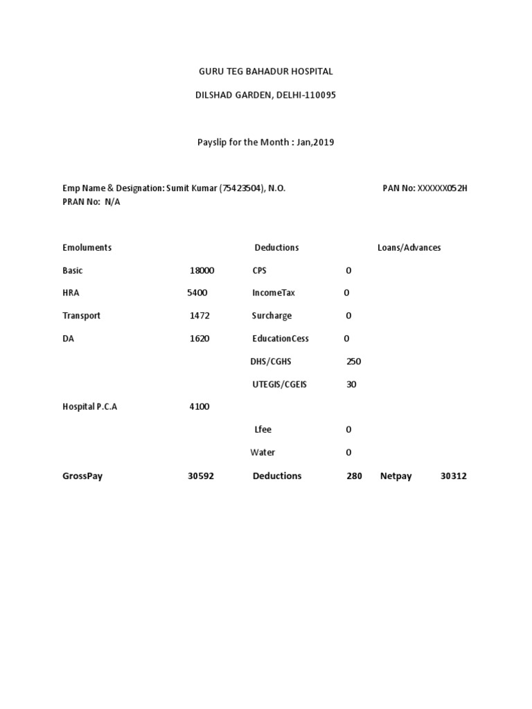 GURU TEG BAHADUR HOSPITAL PAYSLIP | PDF