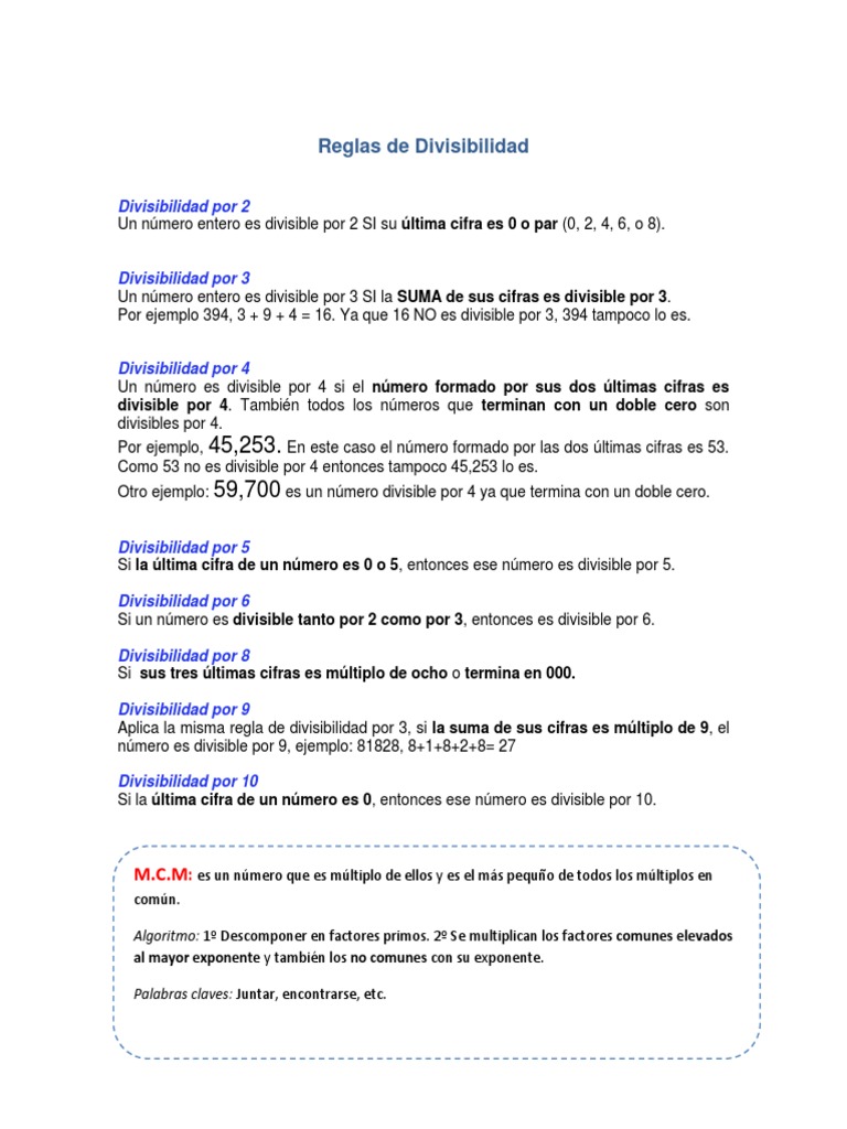 Reglas de Divisibilidad | PDF