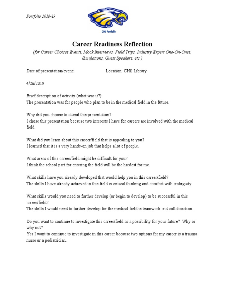 2018-19 Career Readiness Reflection | PDF