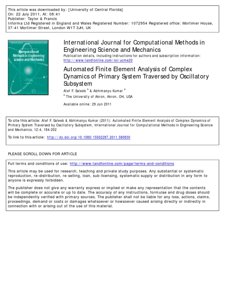 International Journal For Computational Methods in Engineering Science ...
