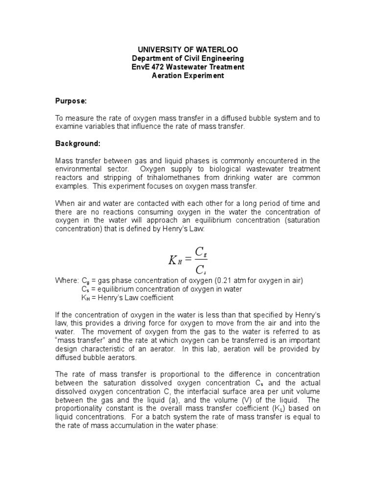 Aeration Lab 1 | PDF | Solubility | Oxygen