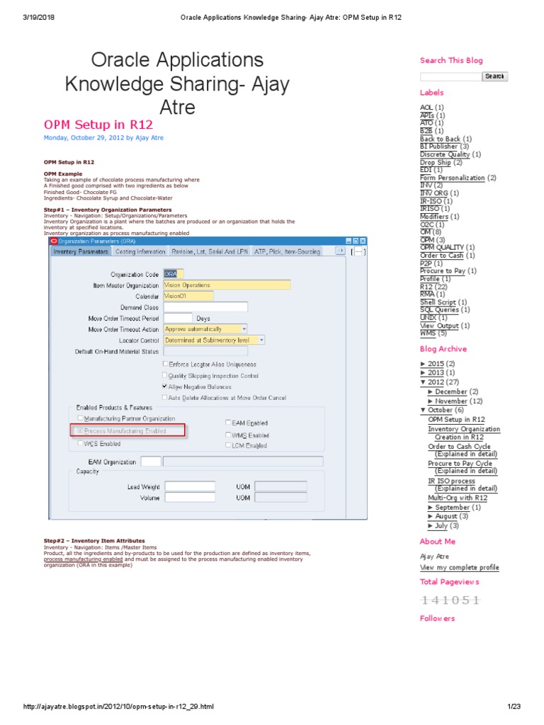 Oracle Applications Knowledge Sharing-Ajay Atre: OPM Setup in R12 | PDF | Inventory | Computing
