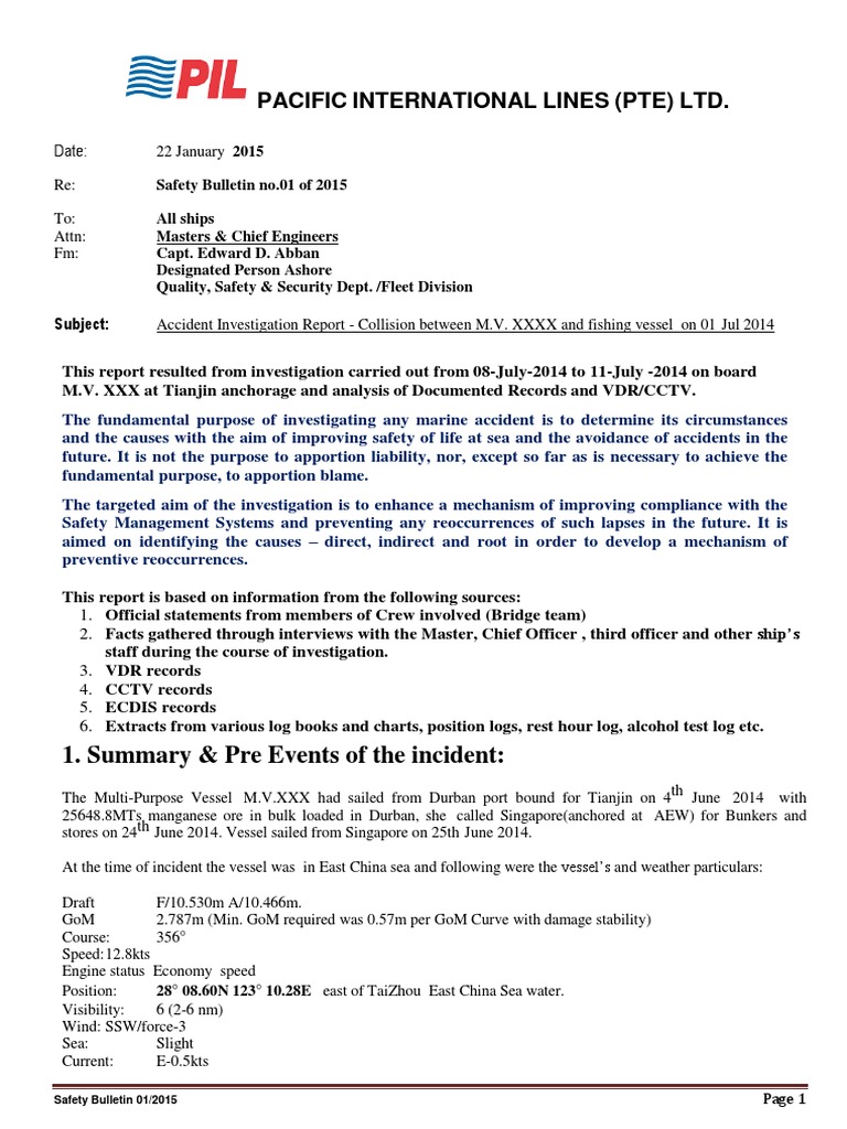 2015 Safety Bulletin: M.V. Collision Report | PDF | Shipping | Water ...