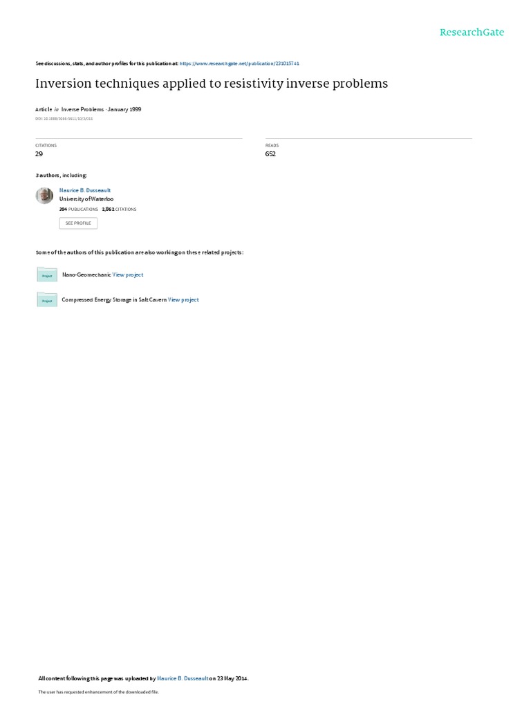 Inversion Techniques Applied To Resistivity Invers | PDF | Inverse ...