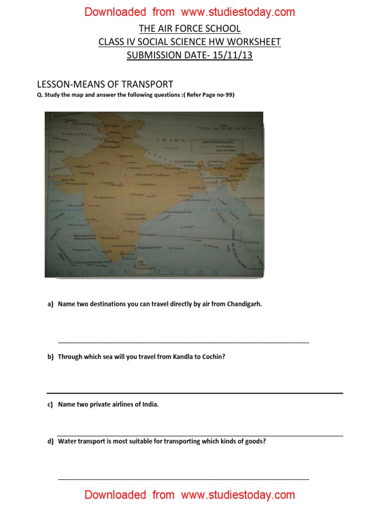 CBSE Class 4 Social Studies Worksheet - Means of Transport PDF | PDF ...
