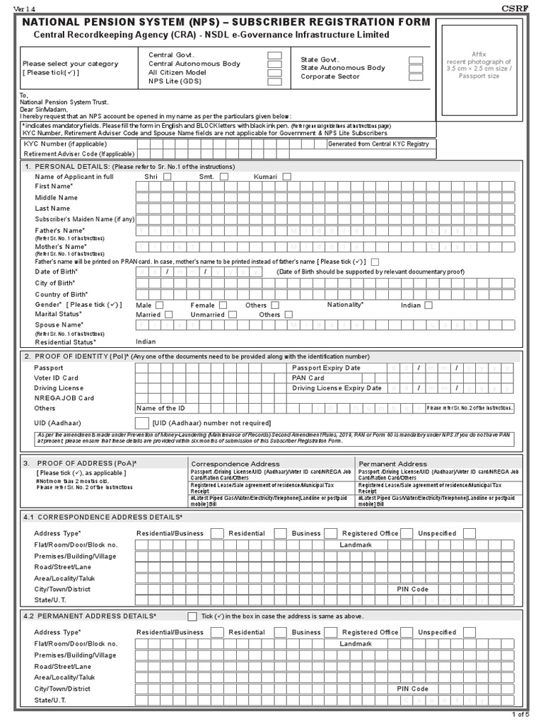 NPS Subscriber Registration Form | PDF | Identity Document | Government