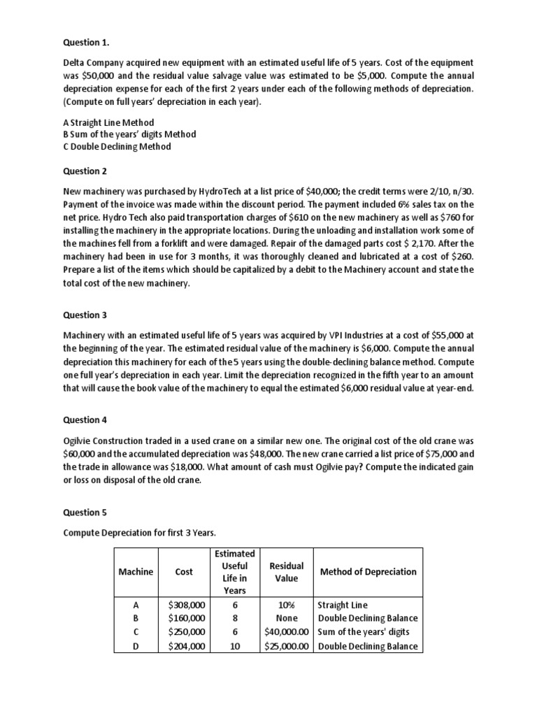 Depreciation Questions | PDF | Depreciation | Financial Accounting