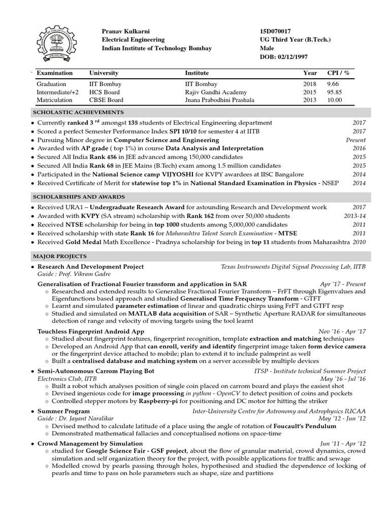 Graduation IIT Bombay IIT Bombay 2018 9.66 Intermediate/+2 HCS Board ...