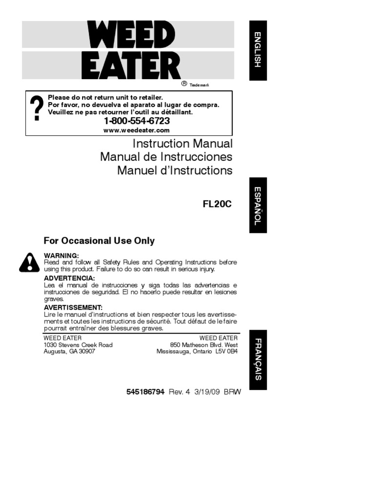 Weed Eater FL20C | PDF | Gasoline | Internal Combustion Engine
