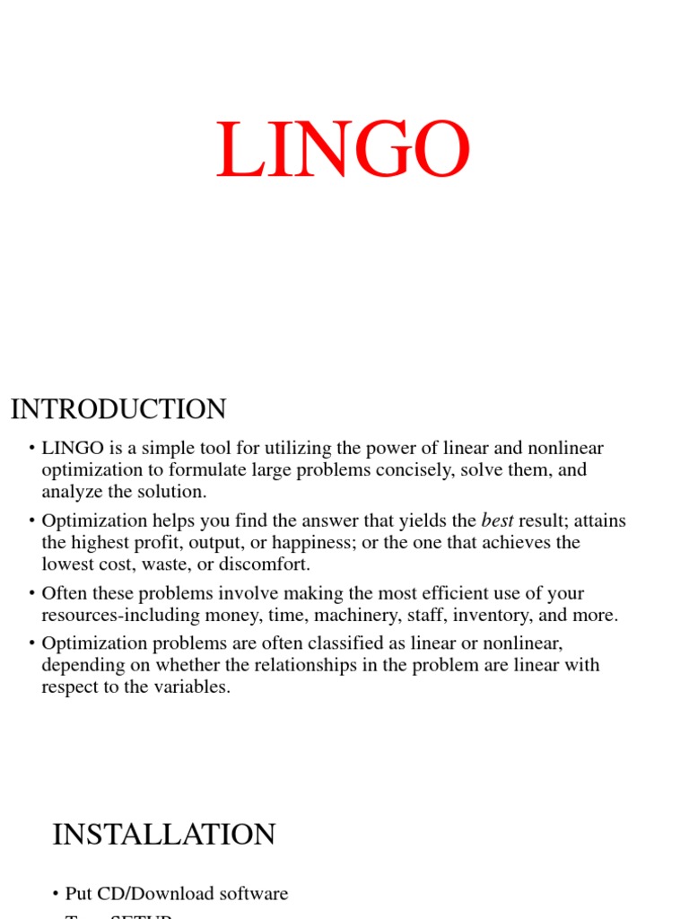 Intro To LINGO | PDF | Nonlinear System | Mathematical Optimization
