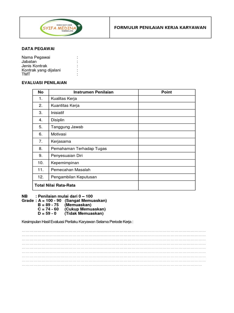 Form Penilaian Kerja | PDF