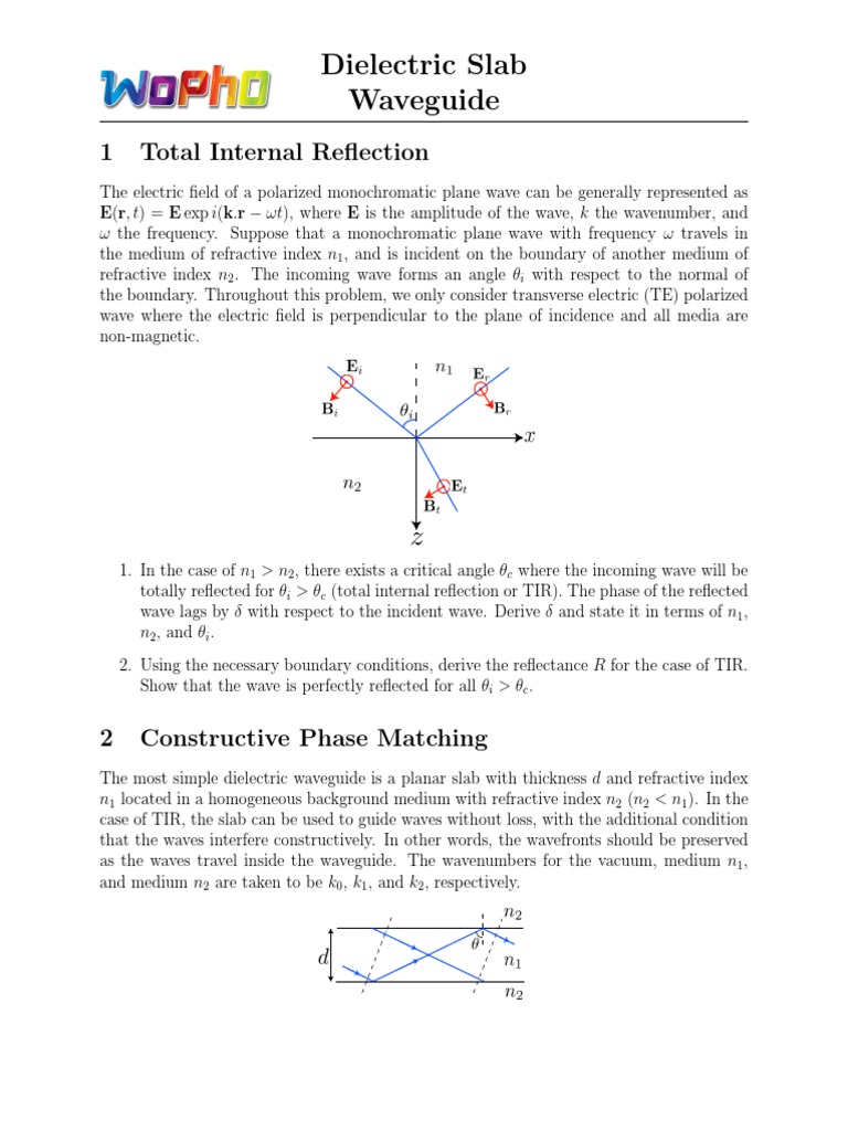 Dielectric Slab Waveguide: 1 Total Internal Reflection | PDF | Waves ...