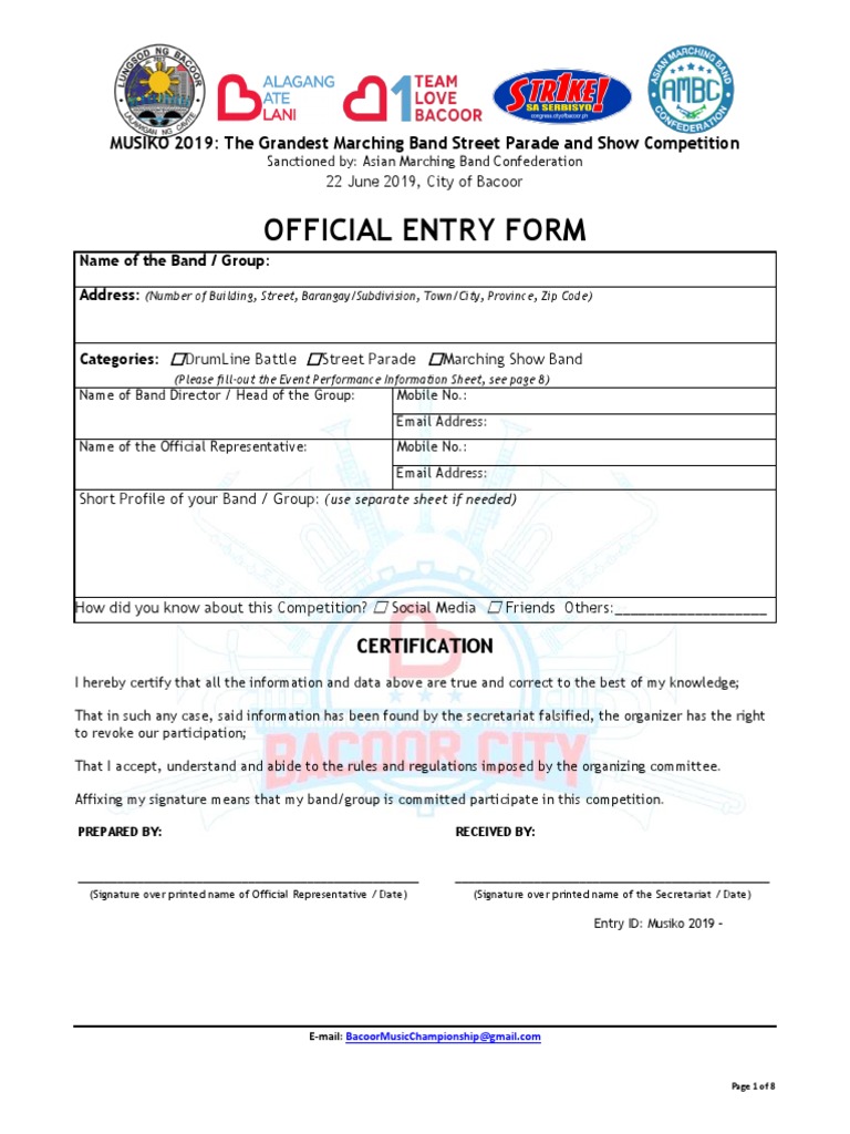Musiko 2019 - Official Entry Form (Final As of 29mar2019) | PDF ...