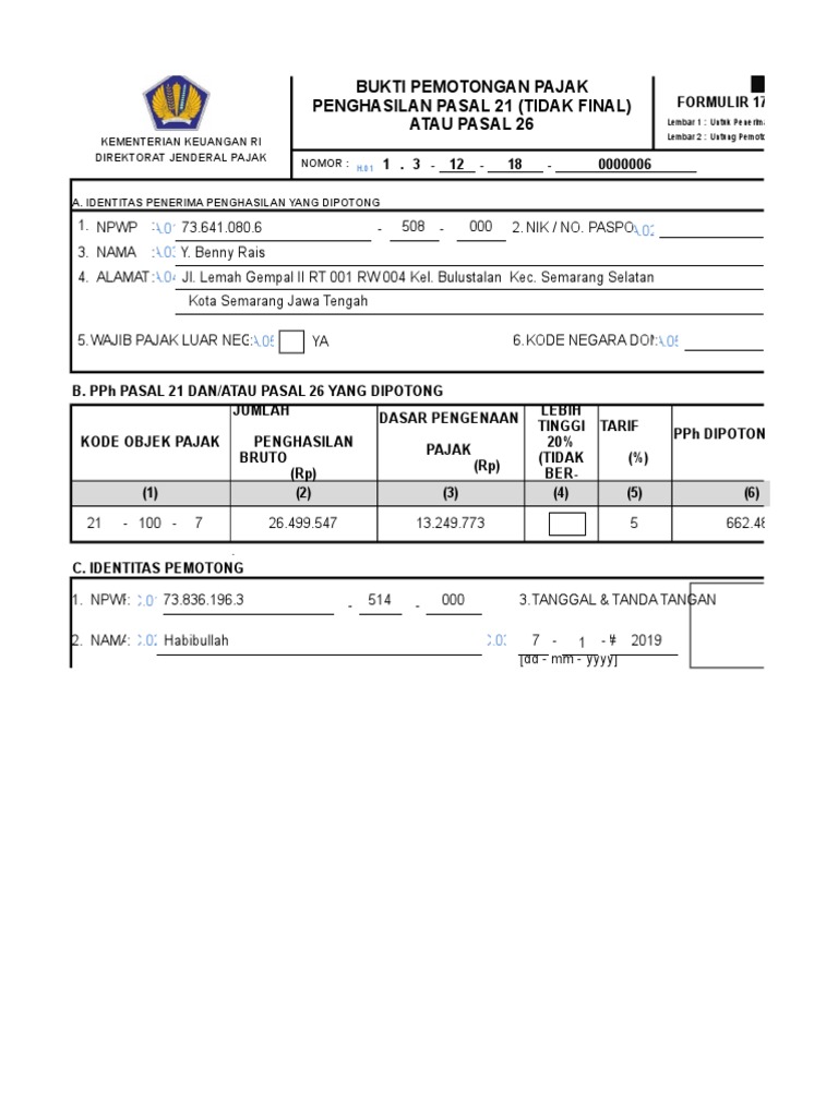 Formulir 1721-VI Des | PDF