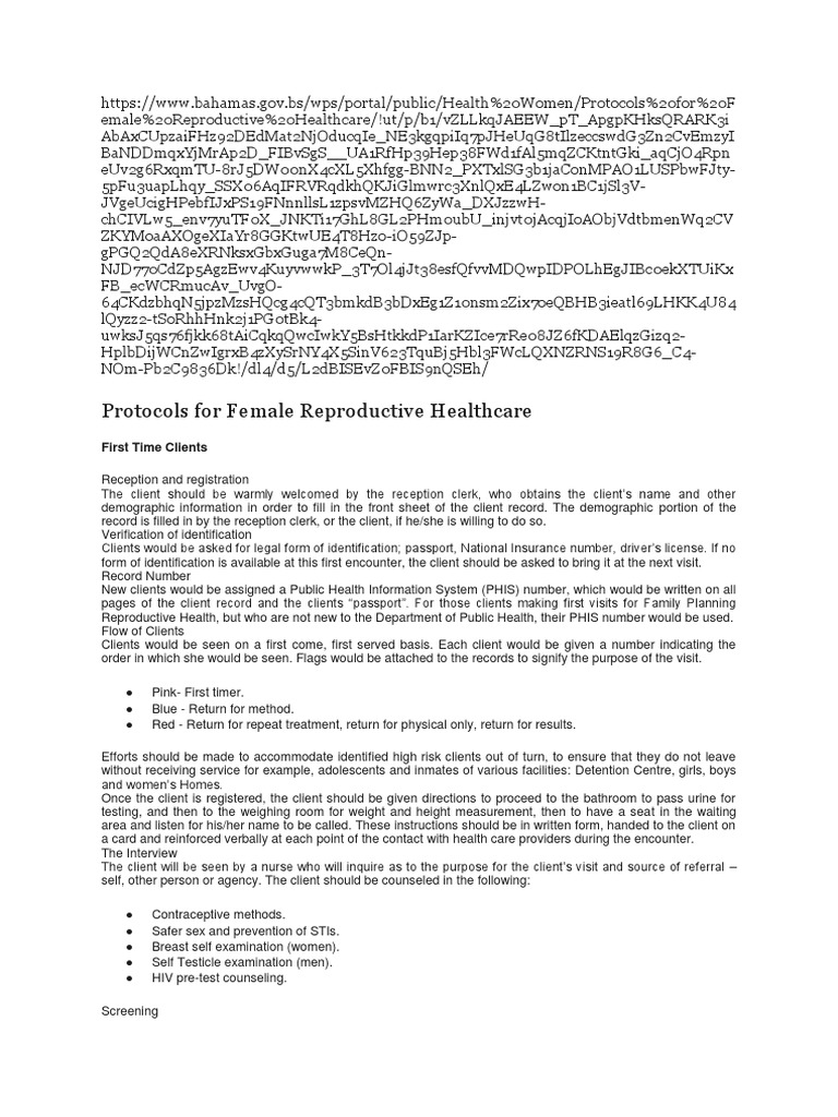Female Reproductive Health Protocols | PDF | Sexually Transmitted ...