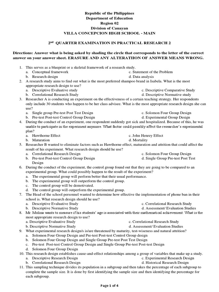 2nd quarter examination in practical research 2.docx | Sampling ...