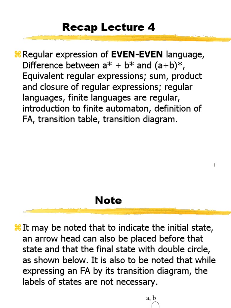 Recap Lecture 4 Regular Expressions and Finite Automata | PDF ...